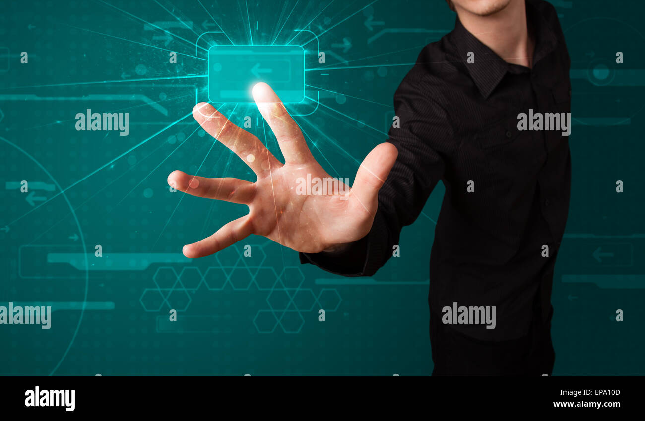 Businessman pressing high tech type of modern buttons Stock Photo - Alamy