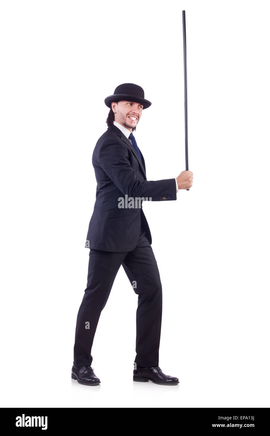Man dancing with walking stick on white Stock Photo - Alamy