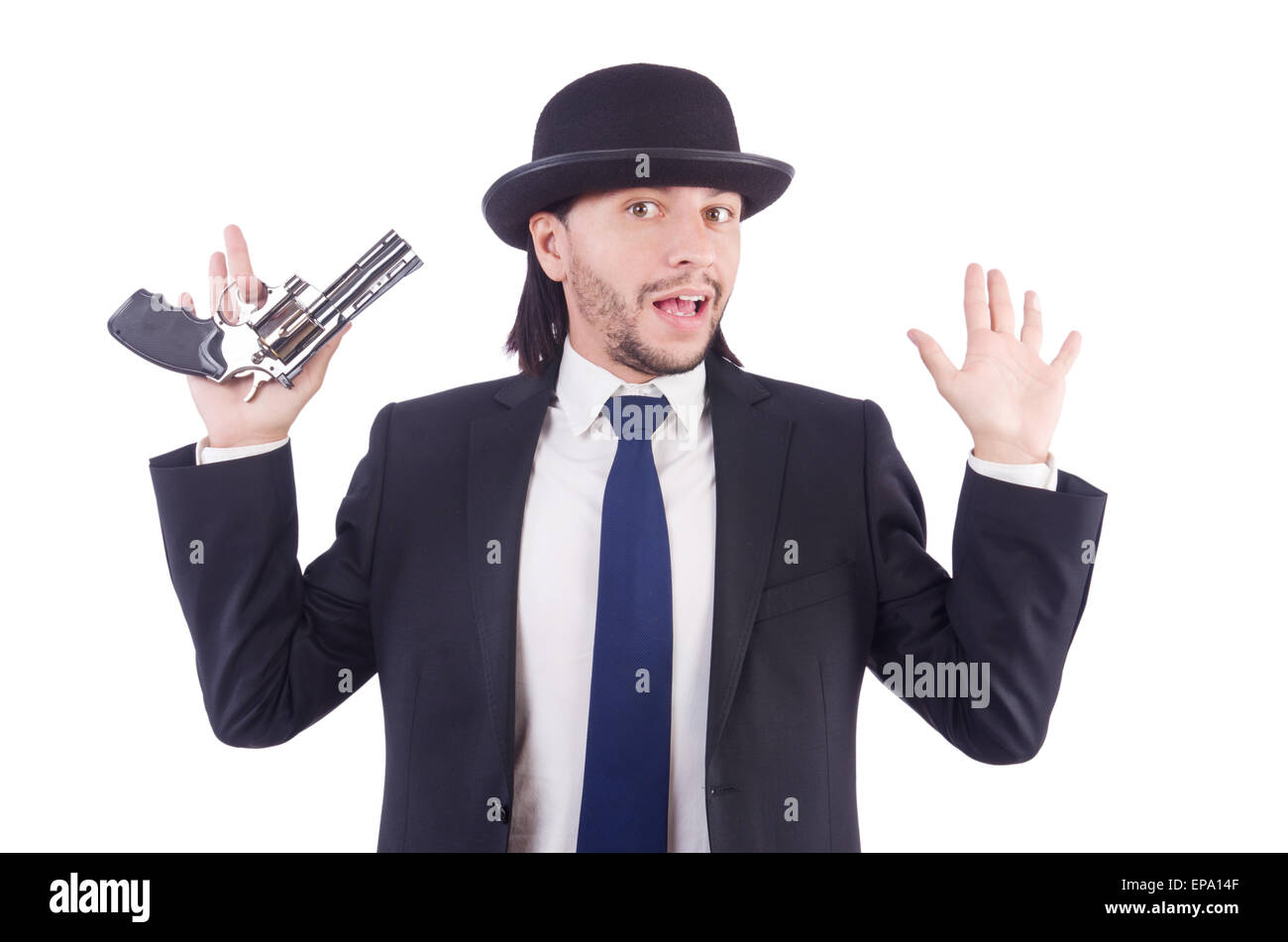 Man with gun isolated on the white Stock Photo - Alamy
