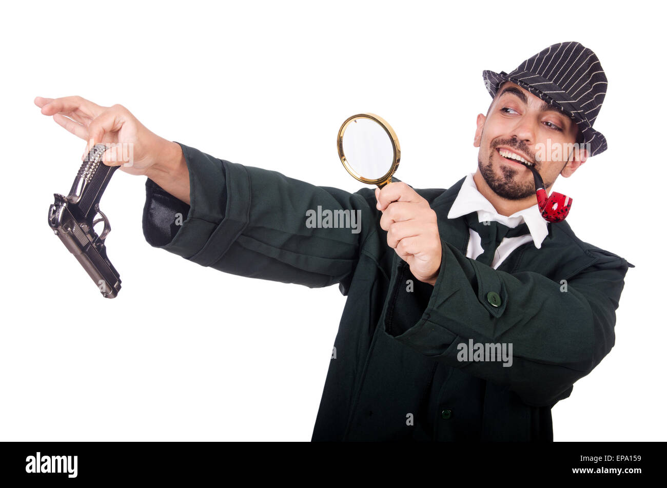 Young detective isolated on the white Stock Photo - Alamy