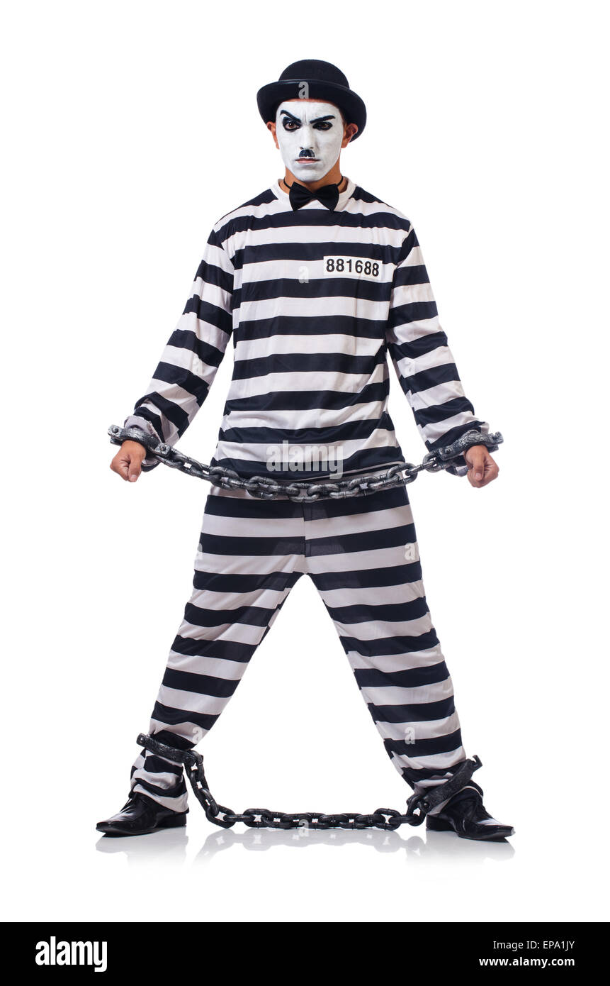 Funny man with facemask mask with shackles on white Stock Photo - Alamy