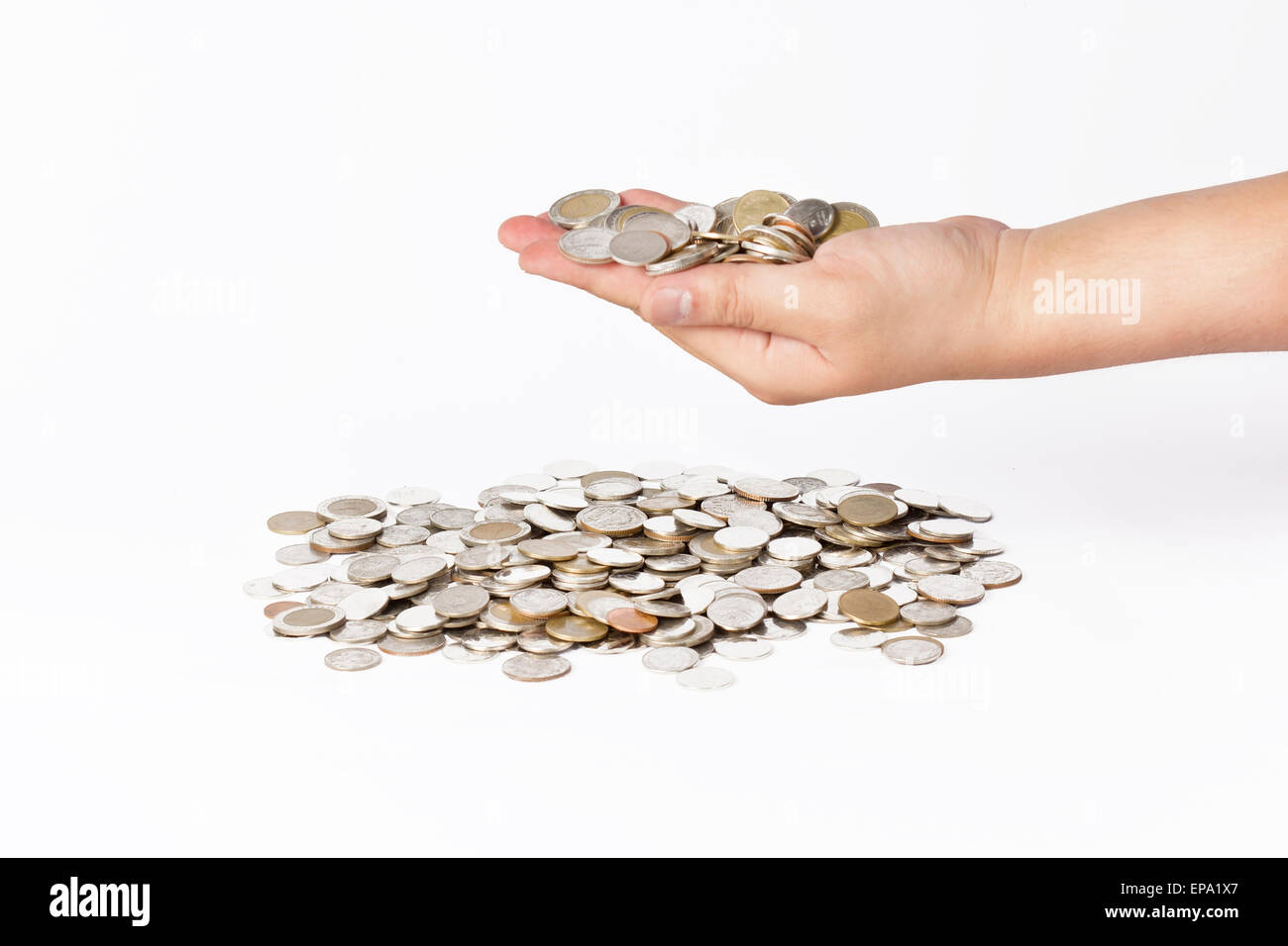 Hand with money coin Stock Photo - Alamy
