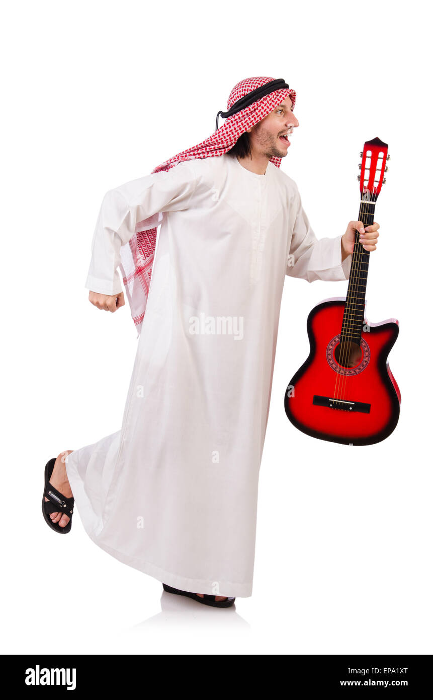 Arab man playing guitar isolated on white Stock Photo - Alamy