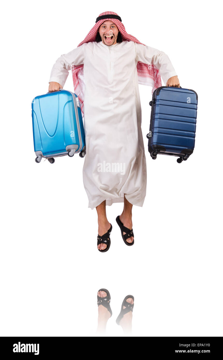 Arab man with luggage on white Stock Photo - Alamy