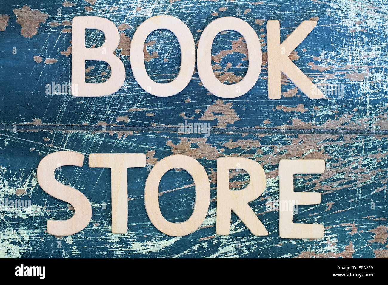 Bookstore written with wooden letters on rustic wooden surface Stock ...
