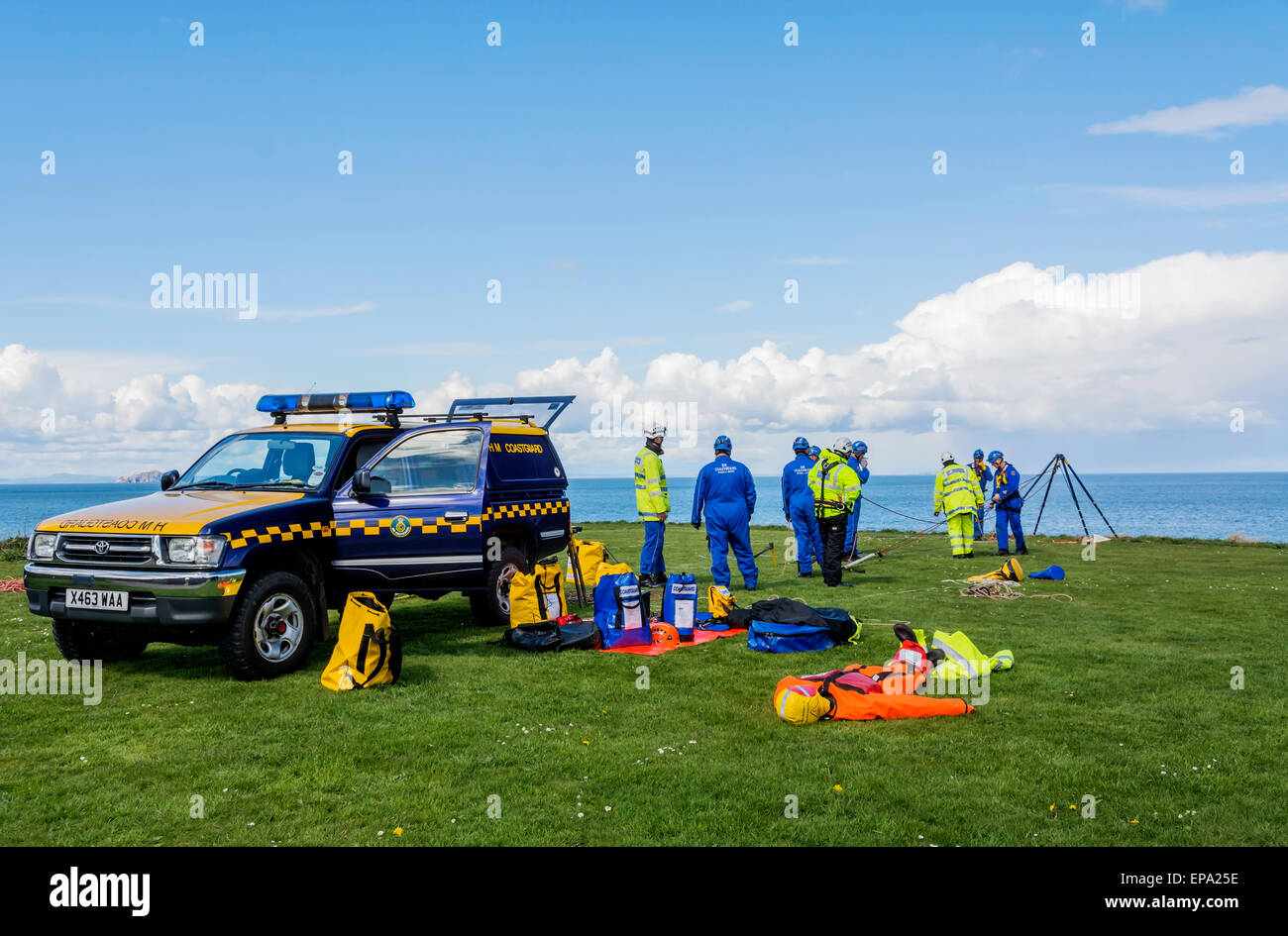 Coastguard emergency cliff rescue workers training on the cliffs at ...