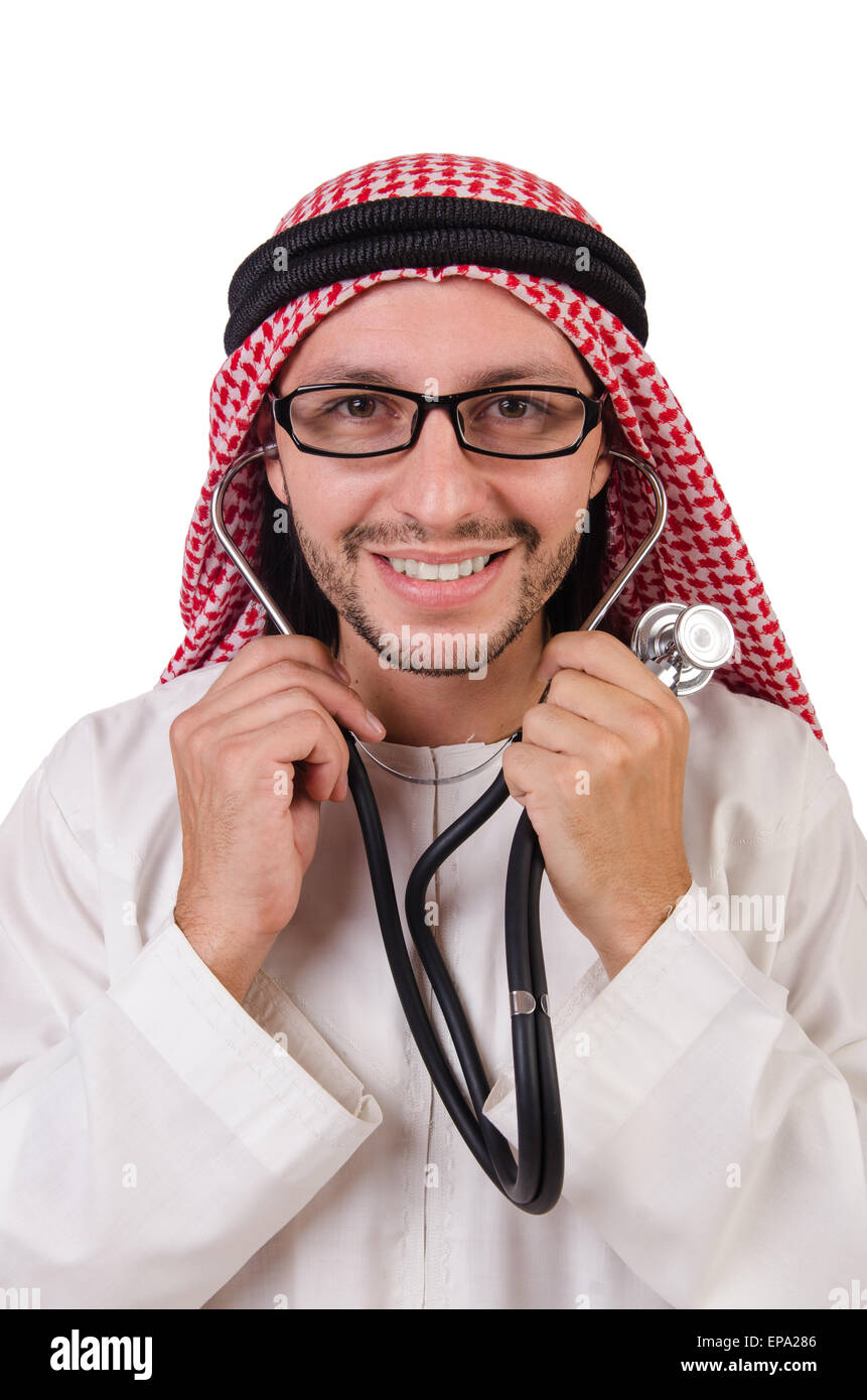 Arab doctor with stethoscope on white Stock Photo - Alamy