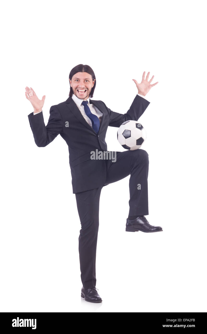 Man with football isolated on white Stock Photo - Alamy