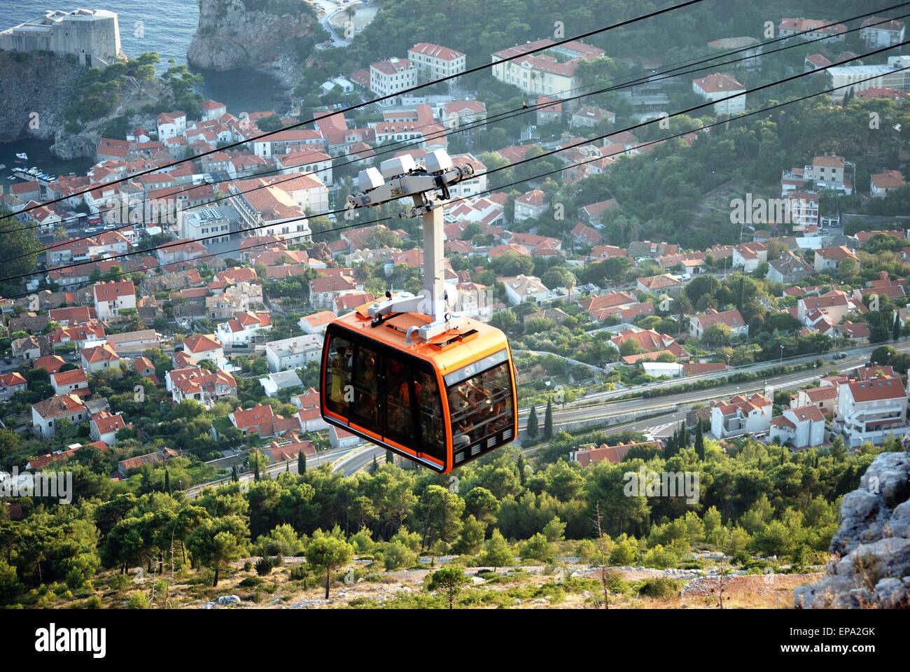 Cable car, Dubrovnik Old Town, Croatia. Aerial view Stock Photo - Alamy