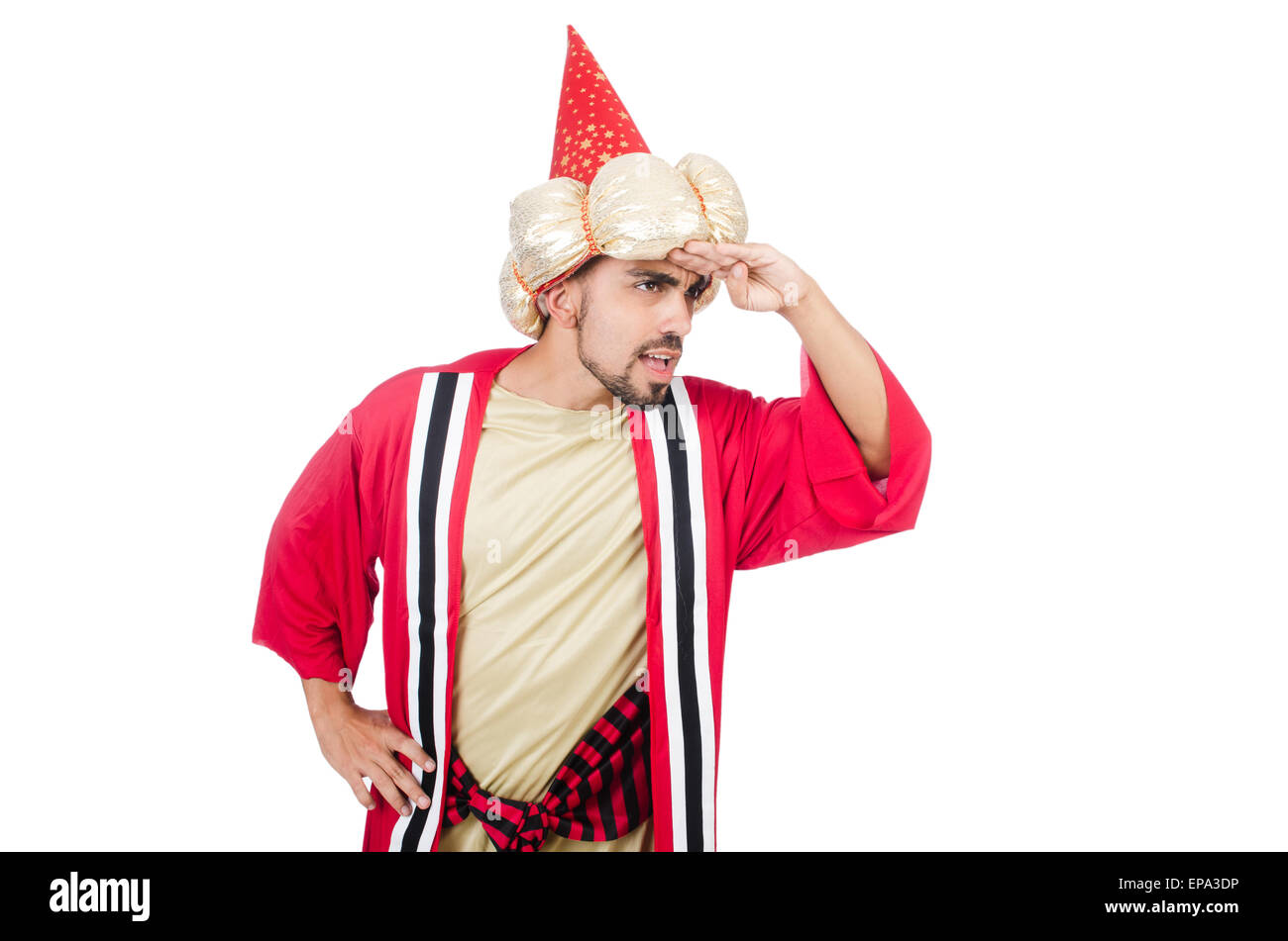 Wizard in costume isolated on the white Stock Photo - Alamy
