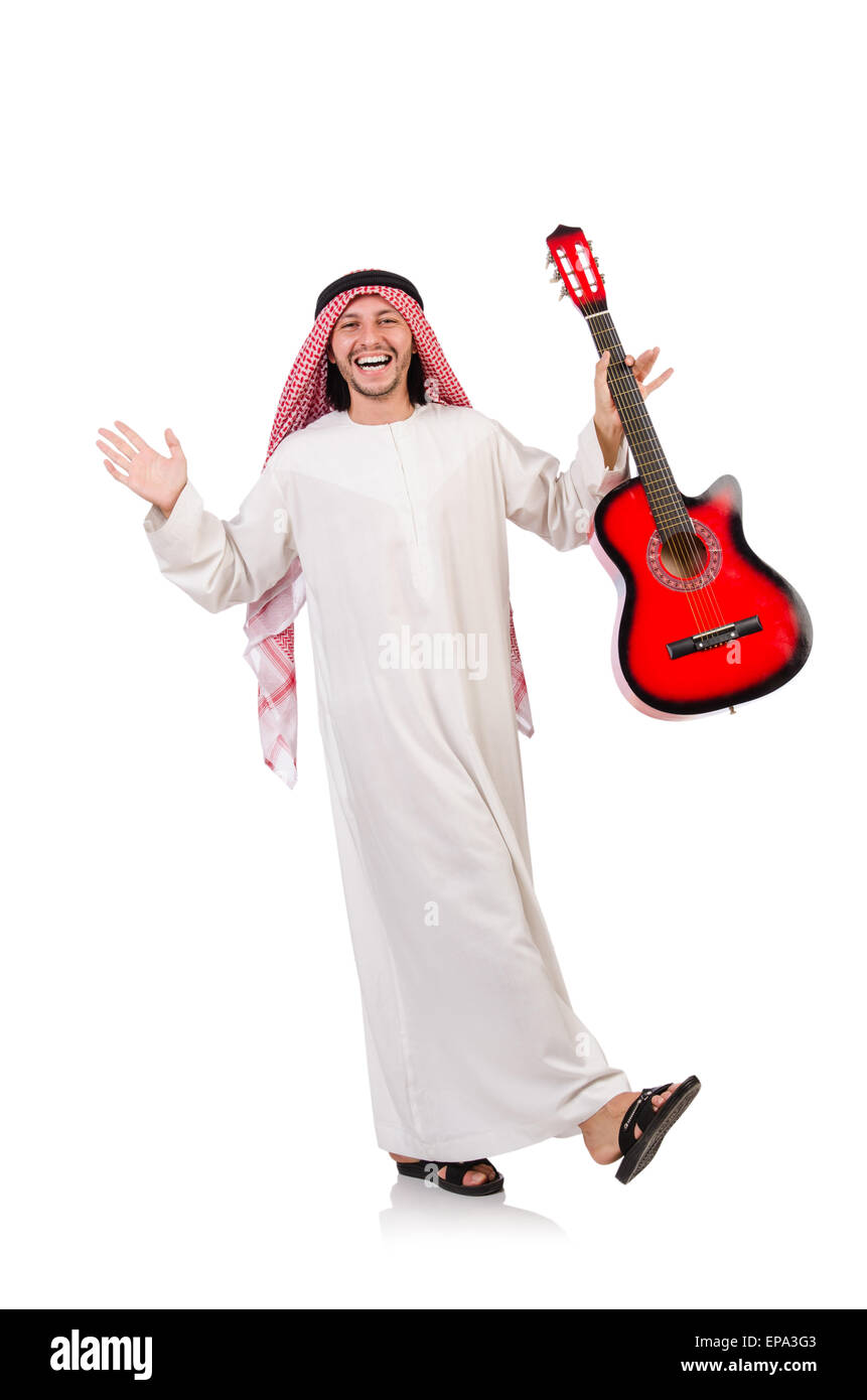 Arab man playing guitar isolated on white Stock Photo - Alamy