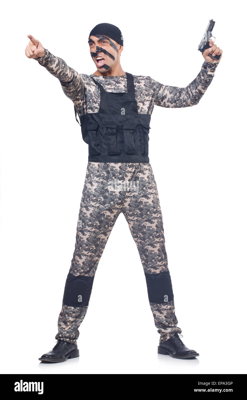 Soldier isolated on the white background Stock Photo - Alamy