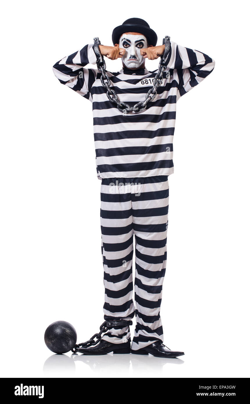 Funny man with facemask mask with shackles on white Stock Photo - Alamy