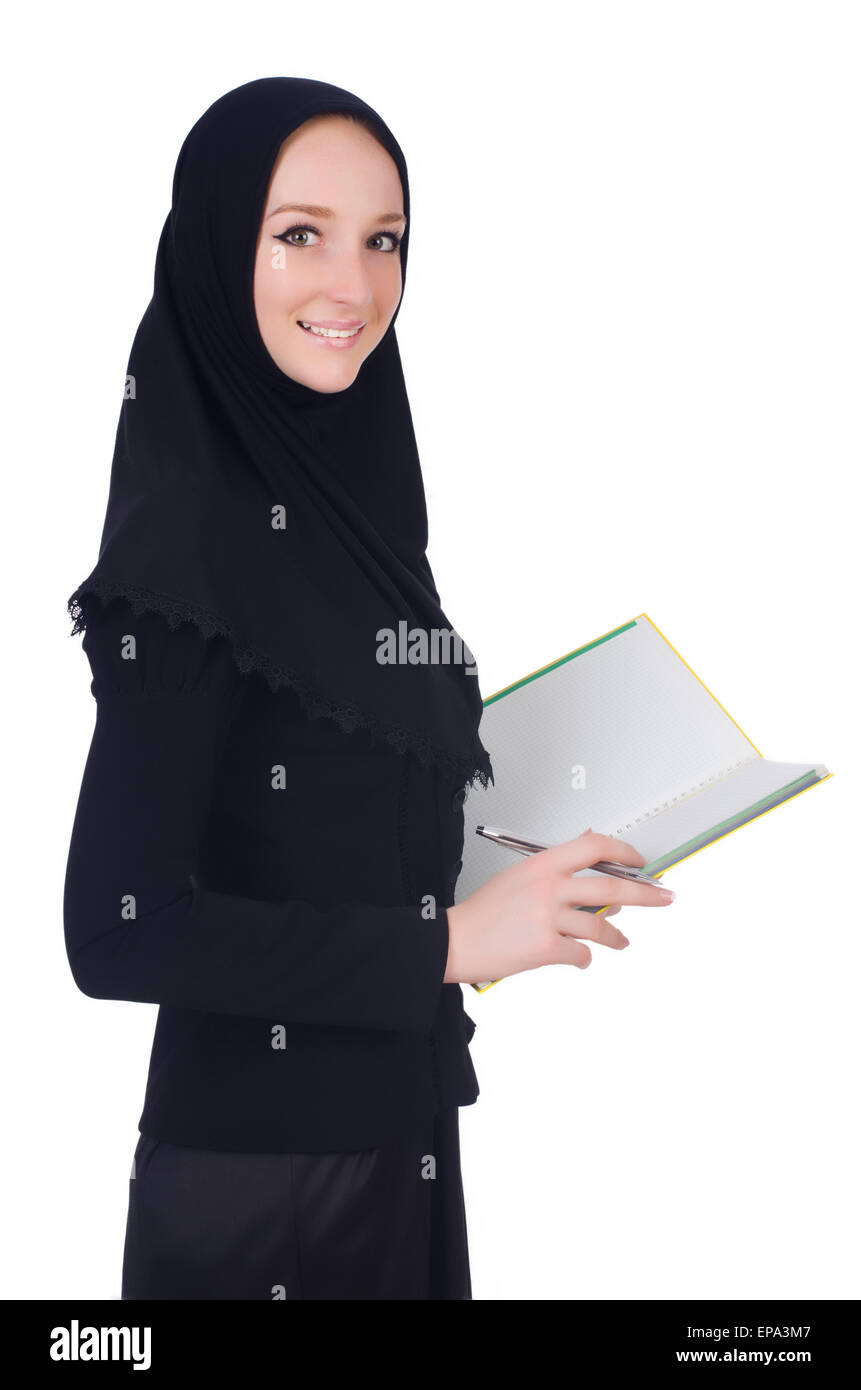 Young muslim student with books on white Stock Photo - Alamy