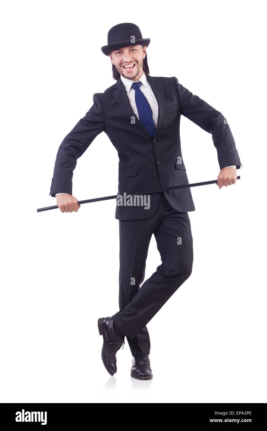 Man dancing with walking stick on white Stock Photo - Alamy