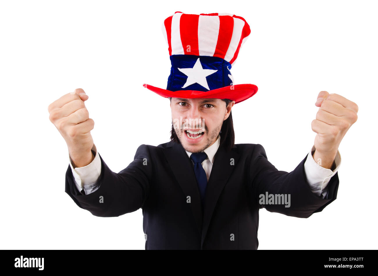 Man with american flag isolated on white Stock Photo - Alamy