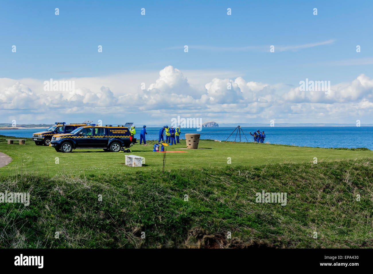 Coastguard emergency cliff rescue workers training on the cliffs at ...
