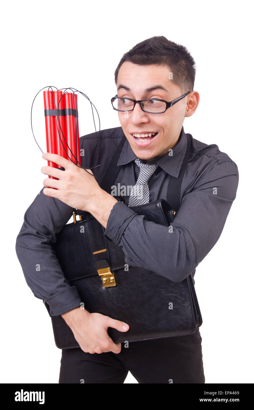 Businessman with dynamite isolated on white Stock Photo - Alamy