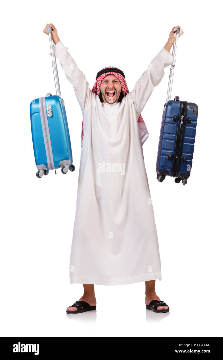 Arab man with luggage on white Stock Photo - Alamy