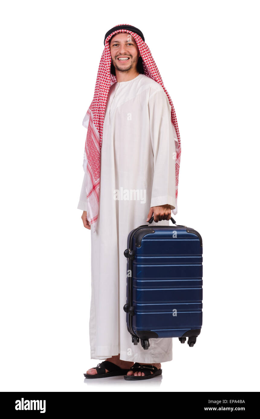 Arab man with luggage on white Stock Photo - Alamy