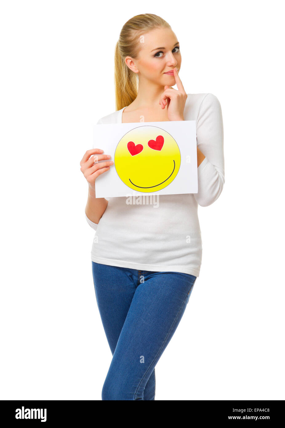 Young girl with love sign banner isolated Stock Photo - Alamy