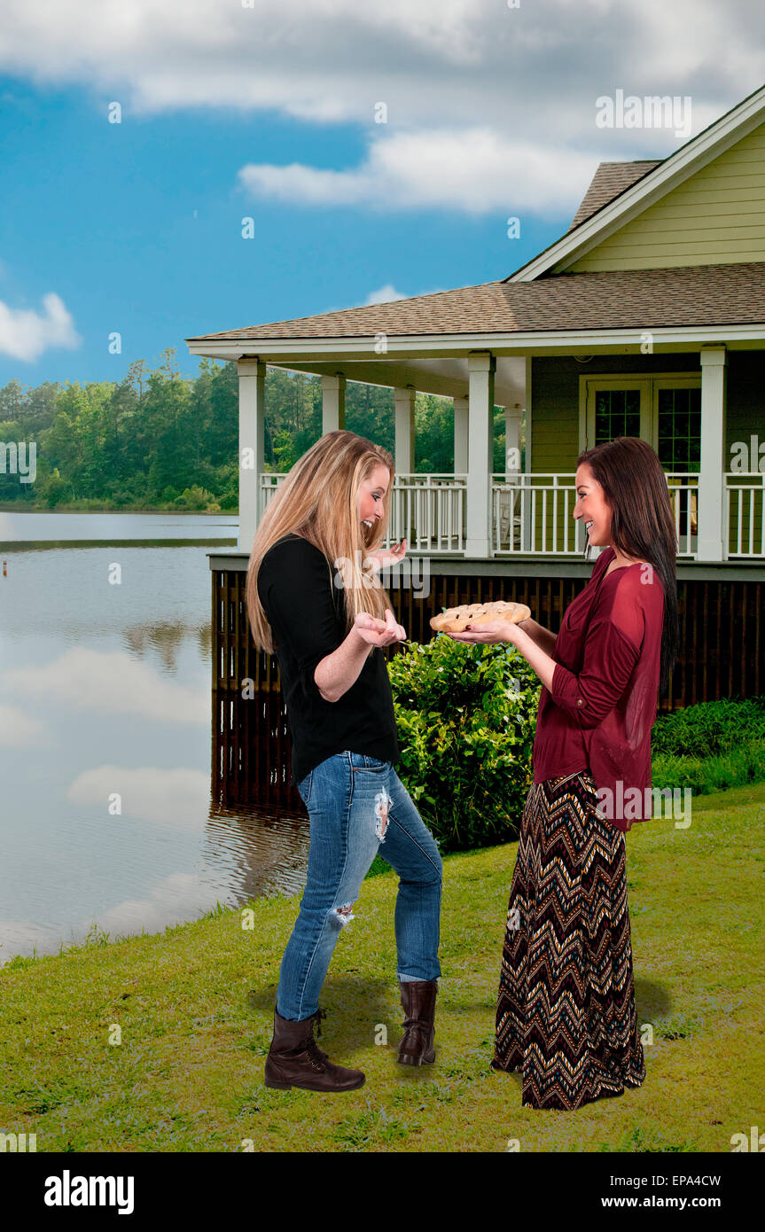 Women with Pie Stock Photo - Alamy