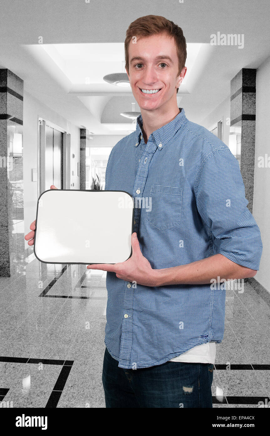 Man Holding Blank Sign Stock Photo - Alamy