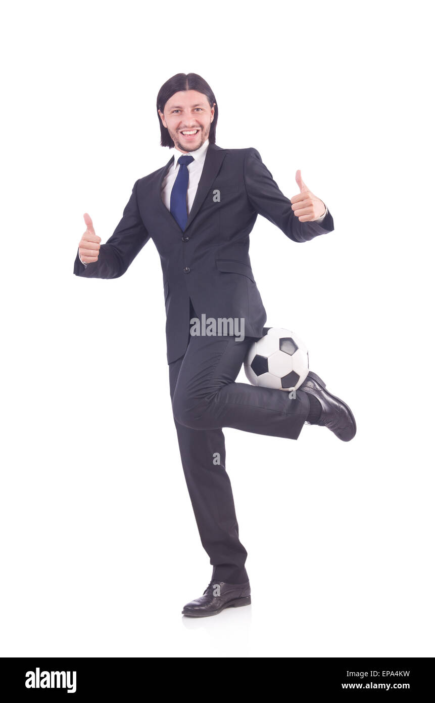 Man with football isolated on white Stock Photo - Alamy