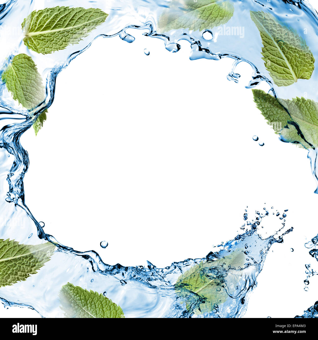 water splash with green mint isolated on white Stock Photo - Alamy