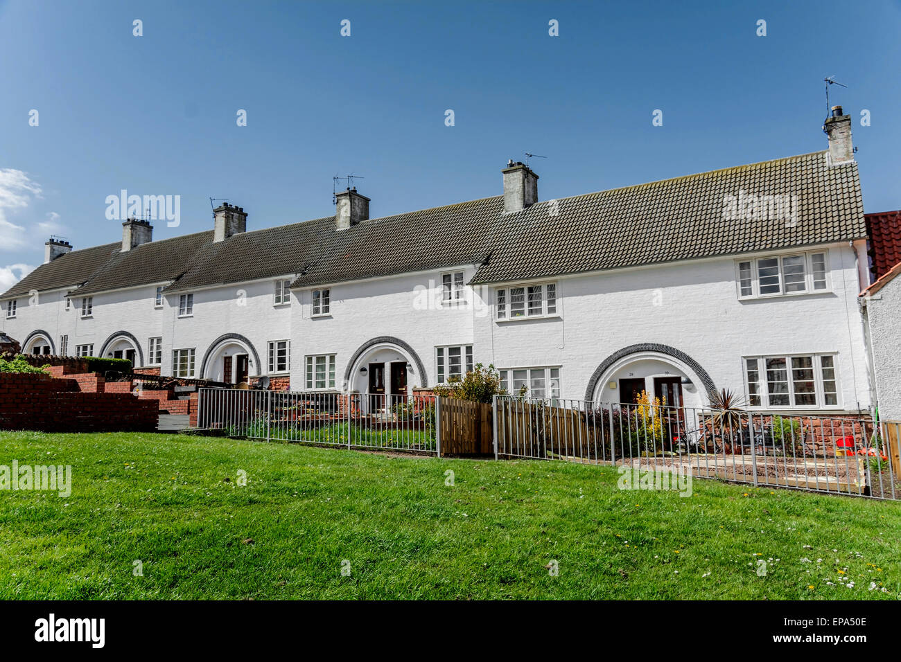 Pretty and quaint cottages on the road leading to the harbour at Dunbar ...