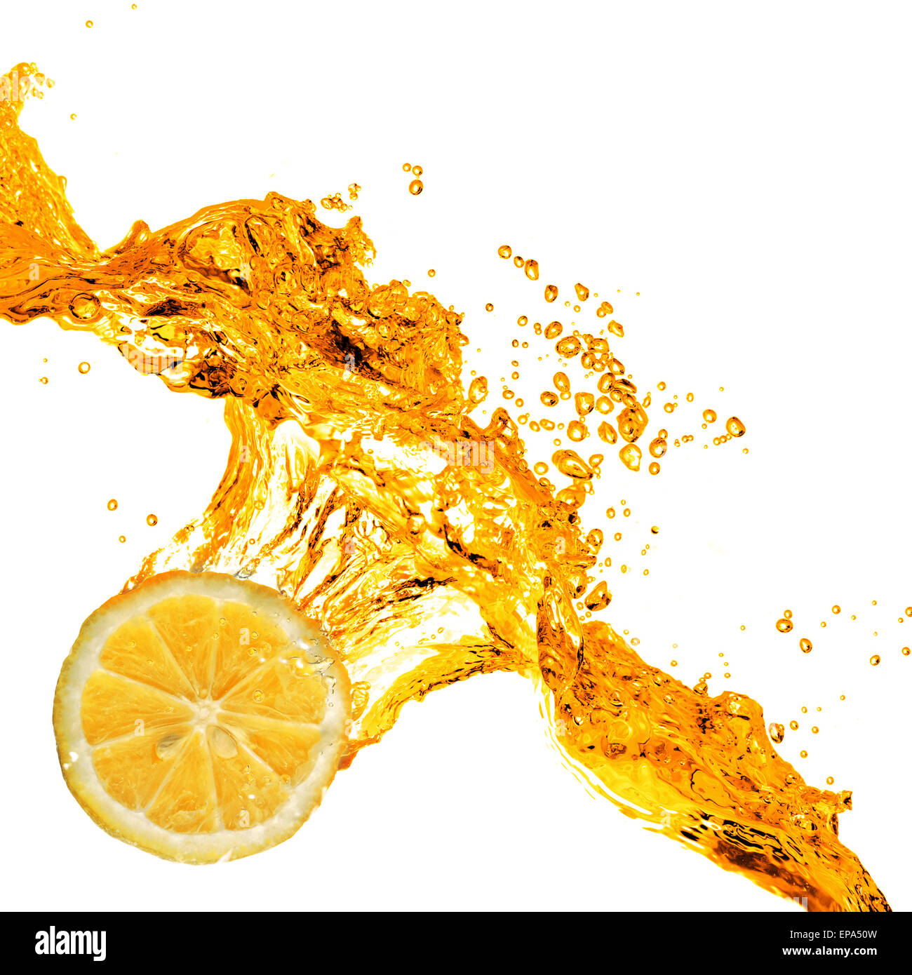 orange slice and splash of juice isolated on white Stock Photo - Alamy