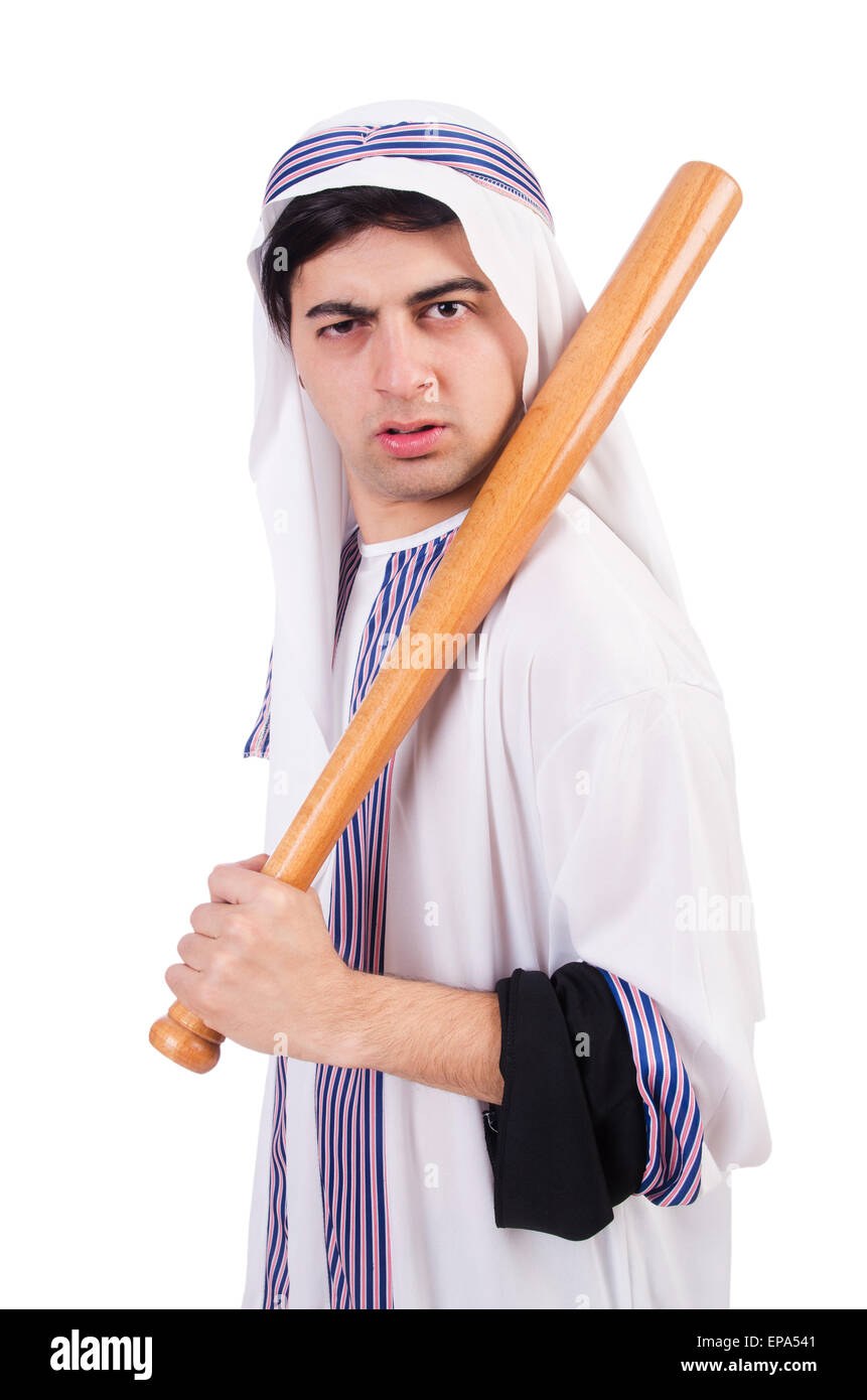 Aggressive arab man with baseball bat on white Stock Photo - Alamy