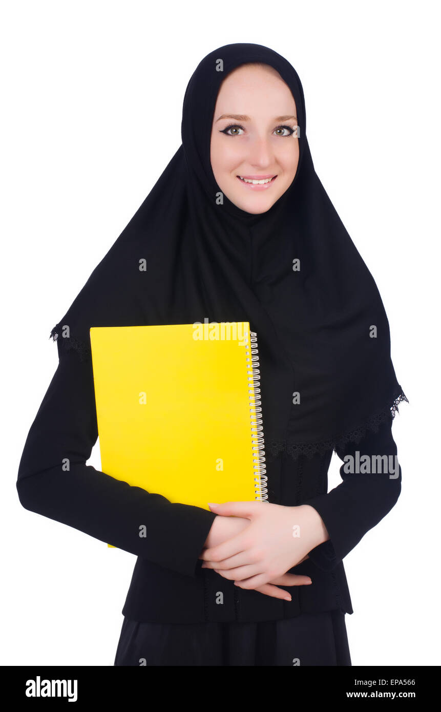 Young muslim student with books on white Stock Photo - Alamy