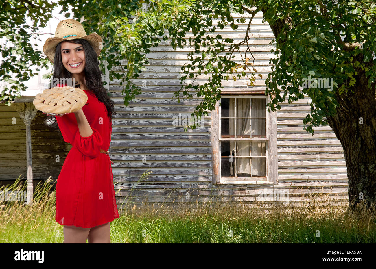 Woman with Pie Stock Photo - Alamy