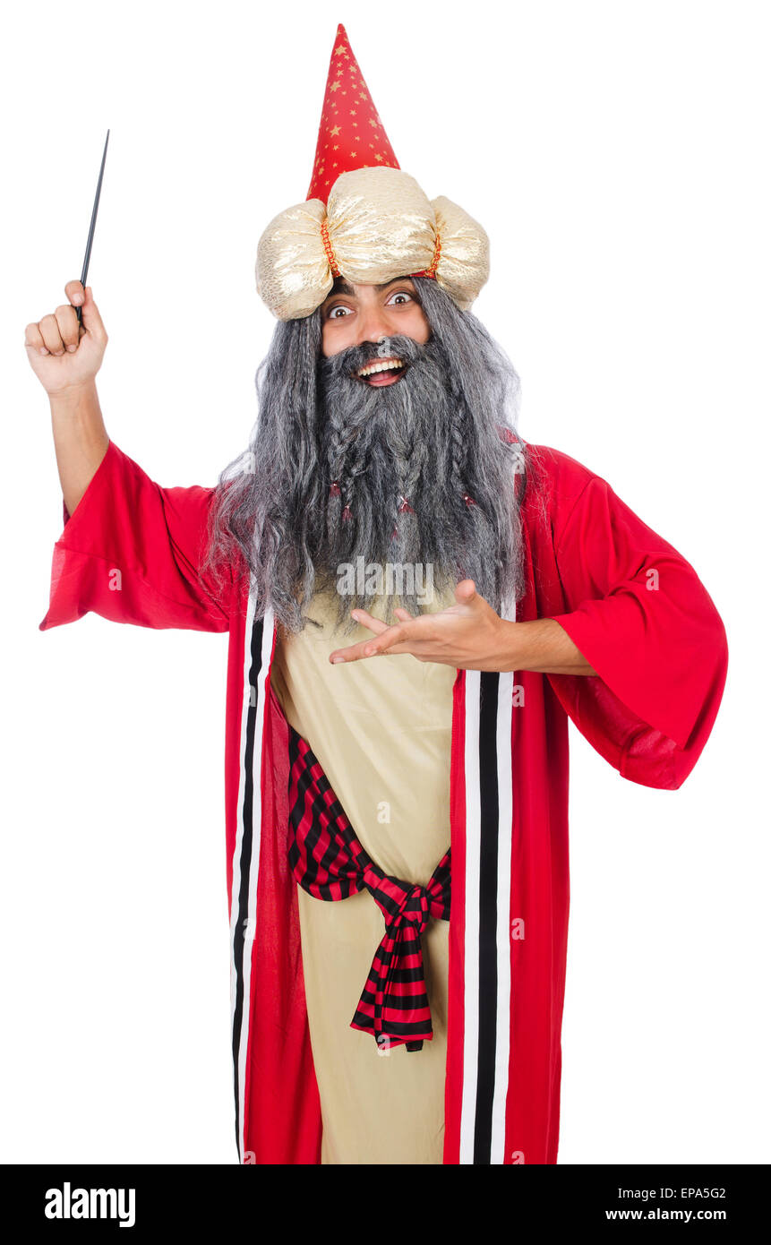 Wizard in costume isolated on the white Stock Photo - Alamy