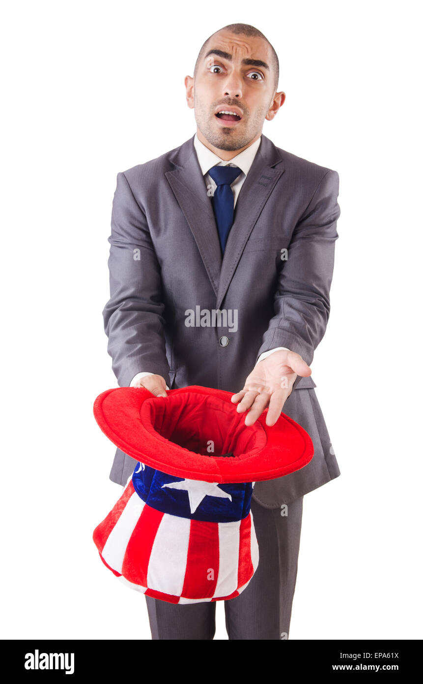 Man with american hat asking for money Stock Photo - Alamy