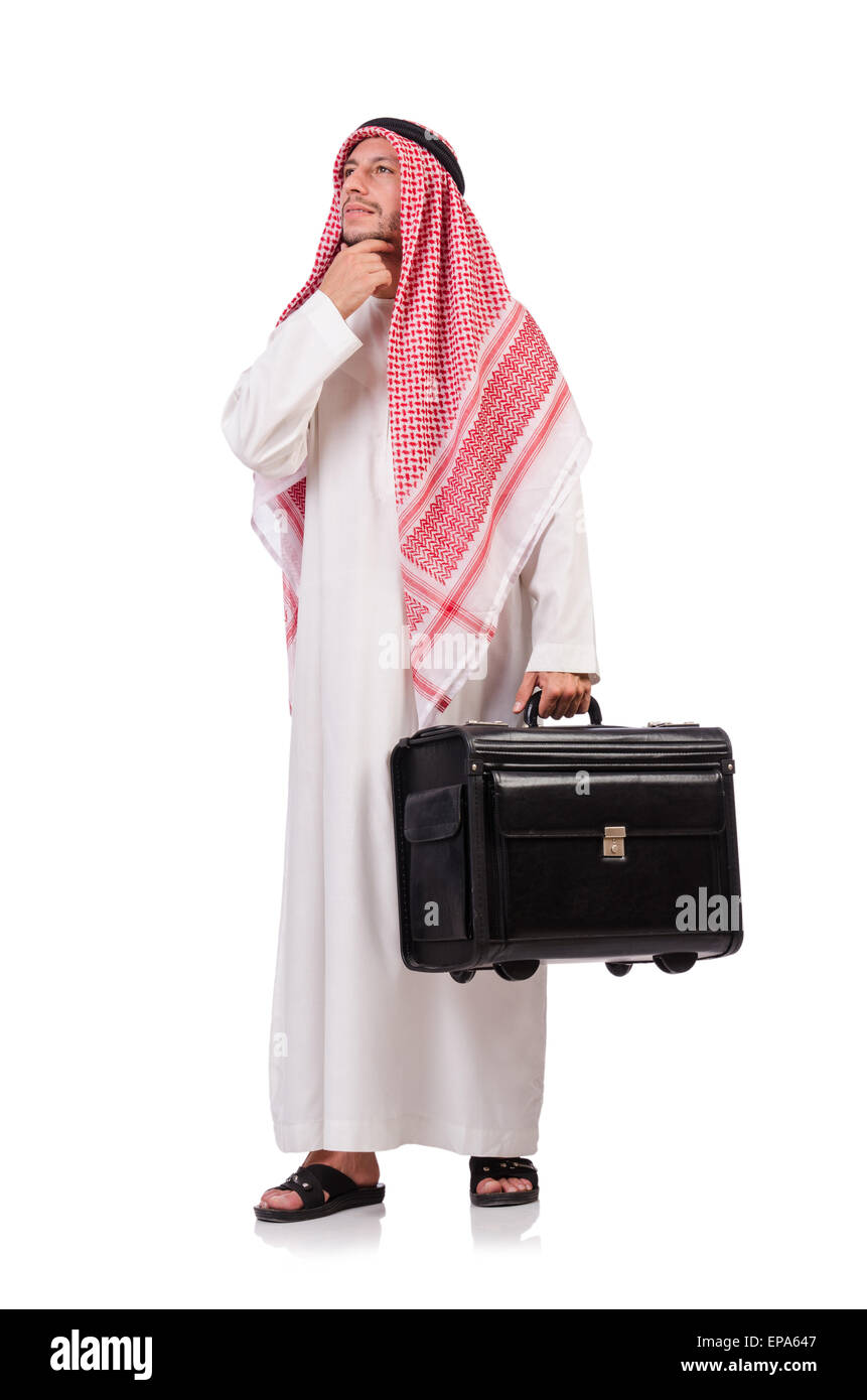 Arab man with luggage on white Stock Photo - Alamy
