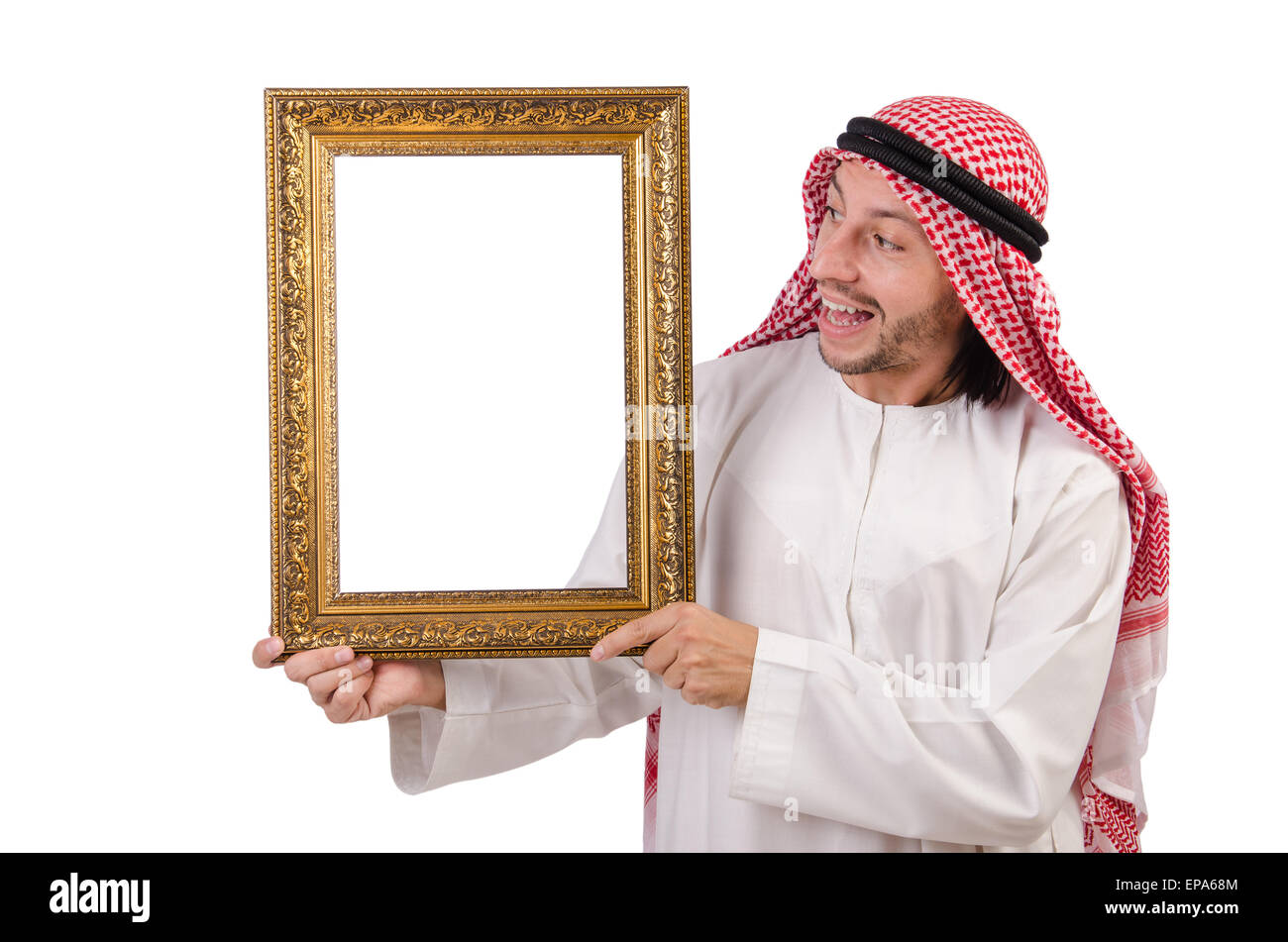 Arab with picture frame on white Stock Photo - Alamy