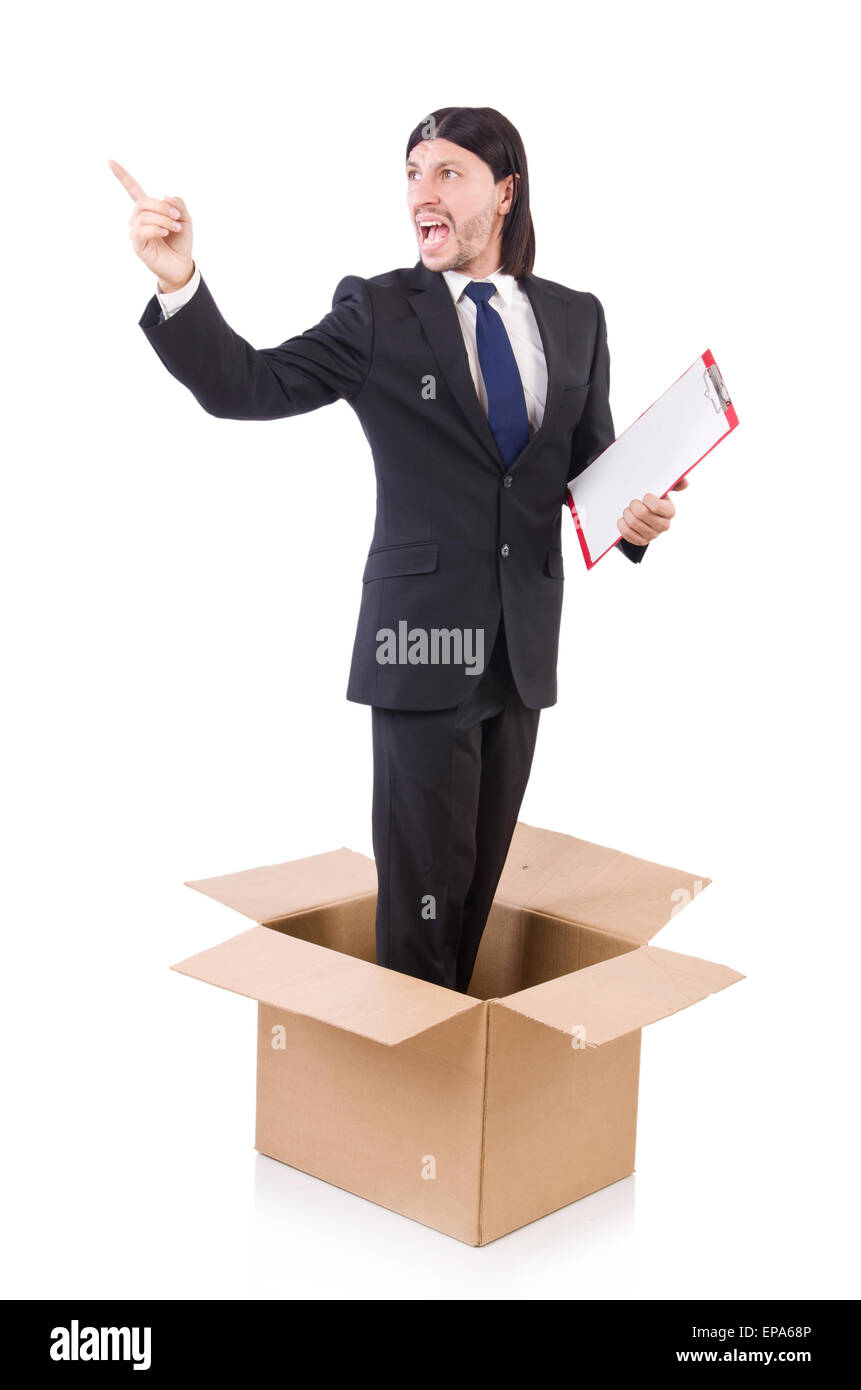 Young businessman in thinking out of box concept Stock Photo - Alamy