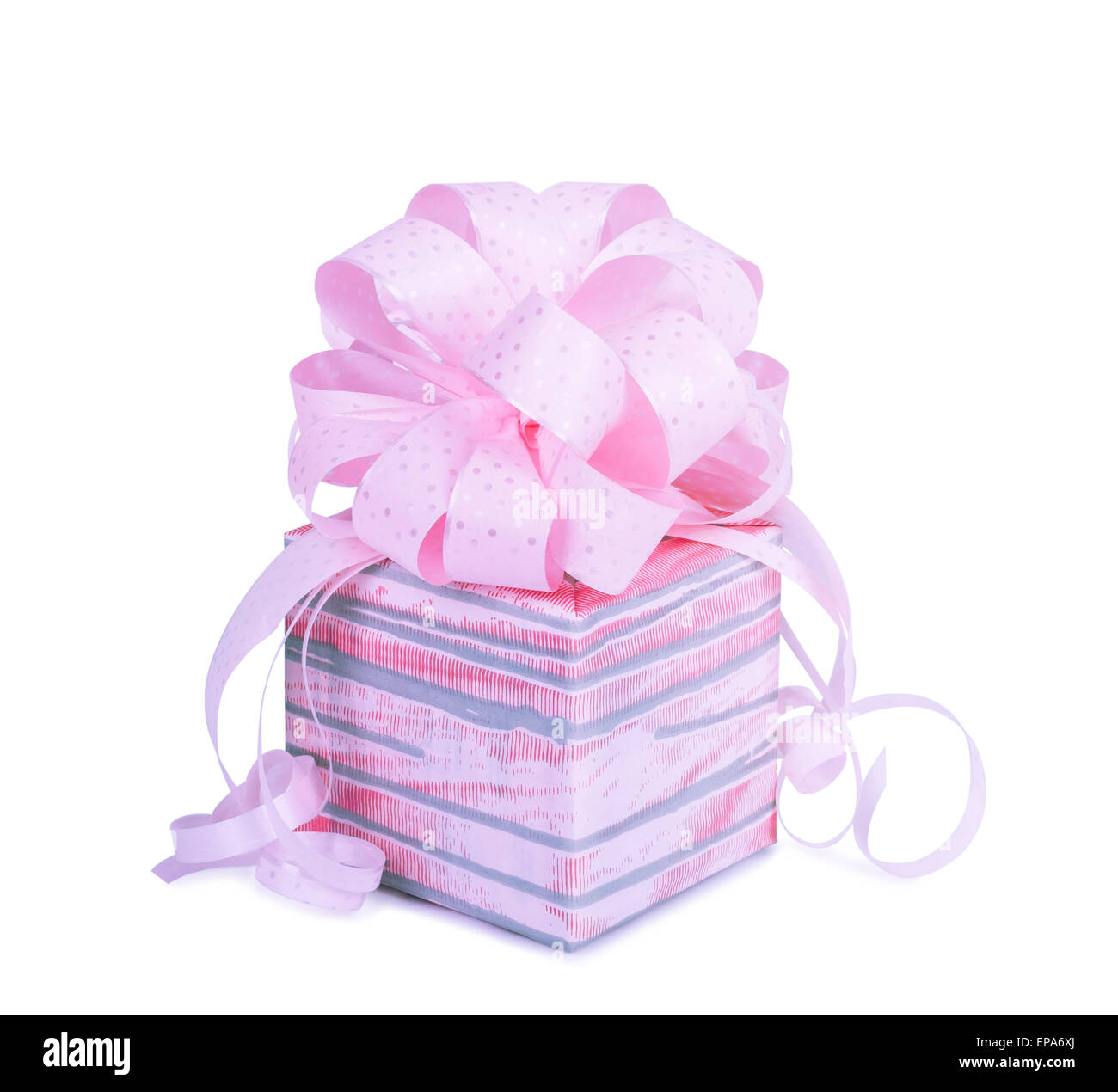 Beautiful Gift box in pink wrapping paper isolated on a white ...