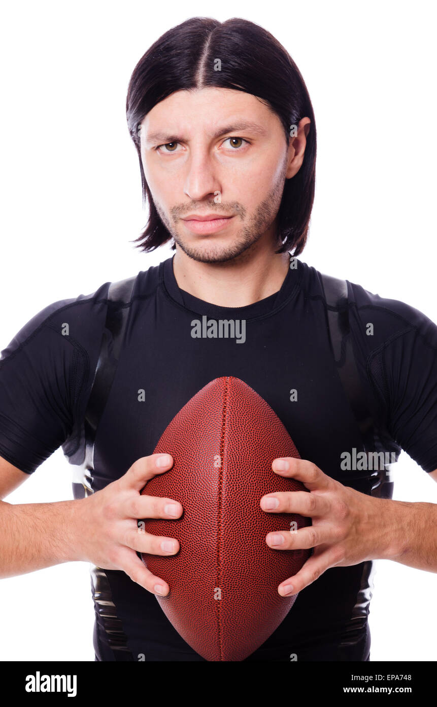 Man training with american football on white Stock Photo - Alamy