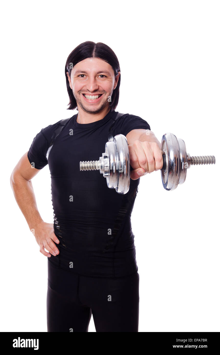 Man training with dumbbells on white Stock Photo - Alamy