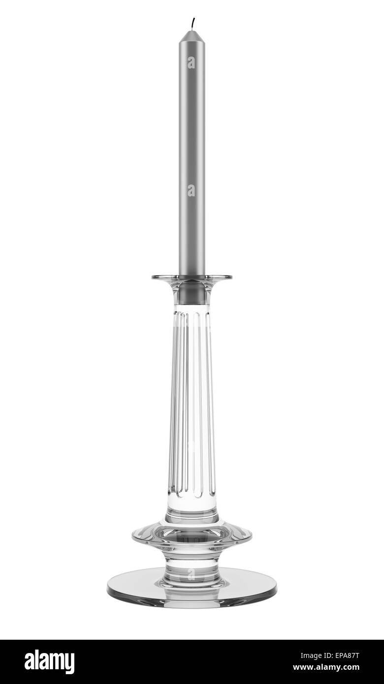 glass candlestick with candle isolated on white Stock Photo - Alamy