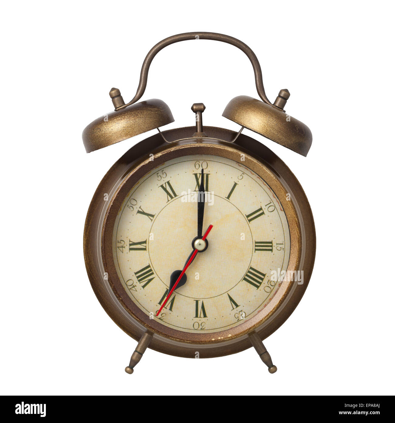 Brown old style alarm clock isolated on white Stock Photo - Alamy