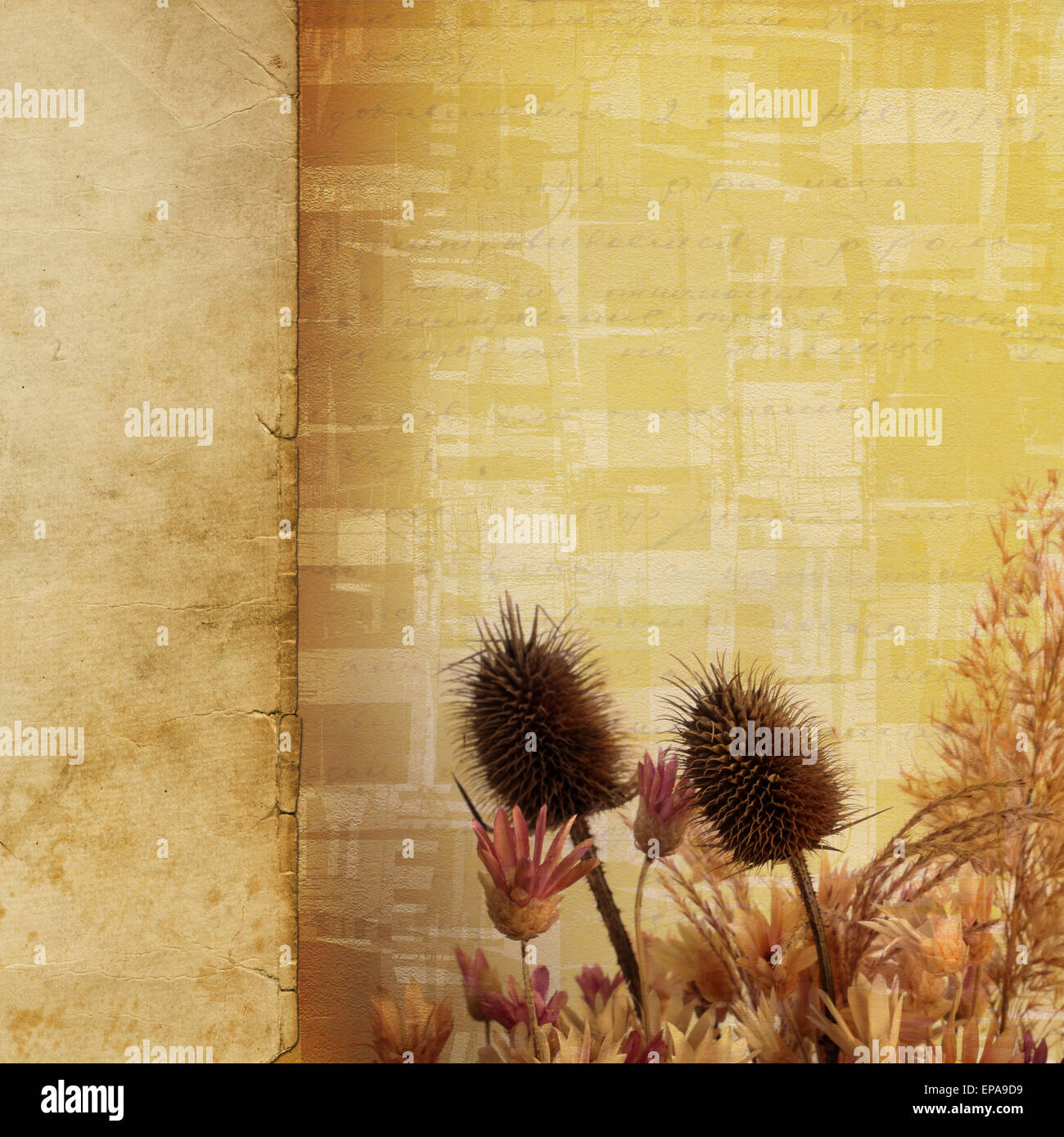Grunge ancient used paper in scrapbooking style with flowers Stock ...