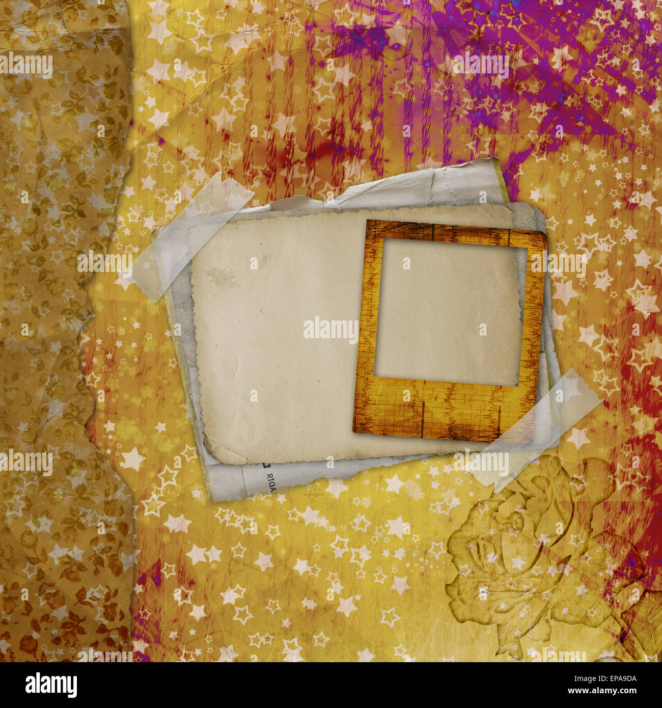 Grunge ancient used background in scrapbooking style with old archives ...