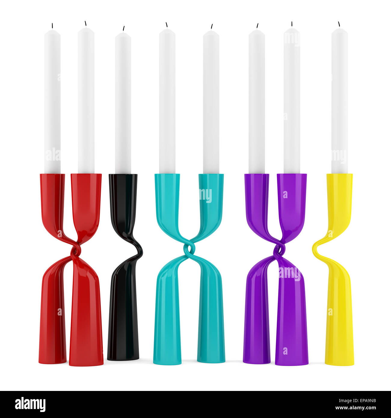 modern multicolored candlesticks with candles Stock Photo - Alamy