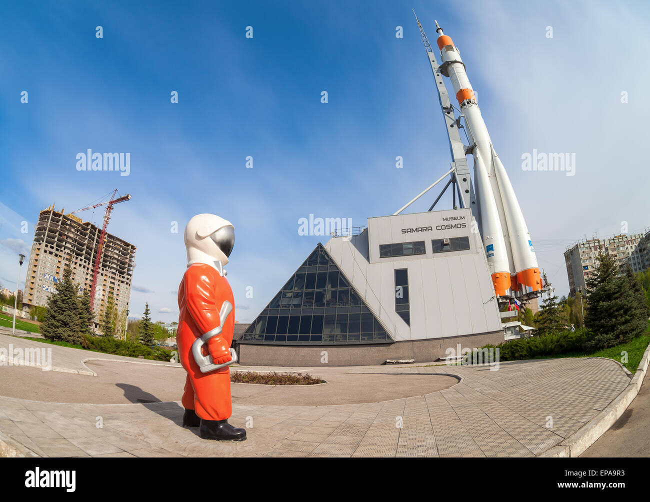 Sculpture Cosmonaut next to the museum and exhibition center Samara ...