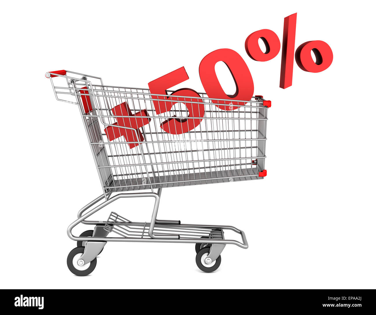 shopping cart with plus 50 percent sign isolated Stock Photo - Alamy