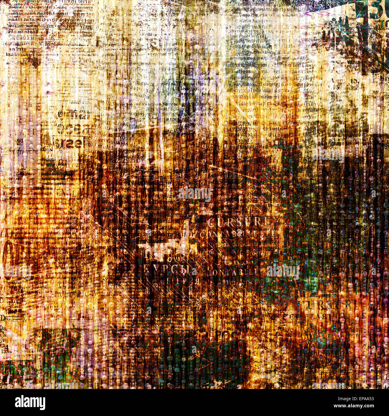 Grunge abstract newspaper background for design with old torn posters ...